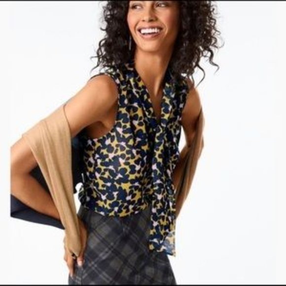CAbi | Tops | Cabi Flynn Top Large Sleeveless Blouse Green And Blue Floral S 379 | Poshmark